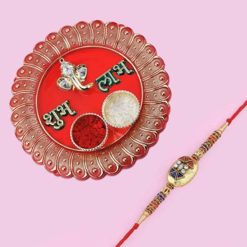 Buy Silver Shine Multicolor Mauli Thread Rakhi Pooja Thali (Pack Of 2 ...