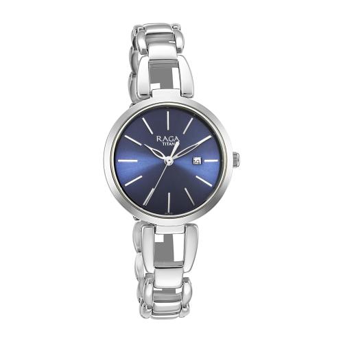 Buy Titan Analog Dial Blue Band Silver Watch-2642Sm02 For Womens Online ...