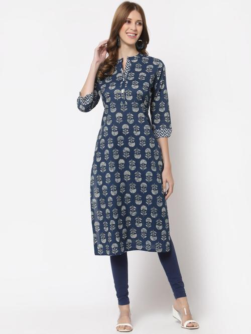 Buy Kami Kubi Women Printed Navy Cotton Kurta (L) Online at Best Prices ...