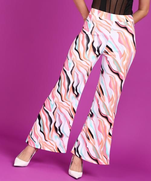 Buy Popwings Women Casual Multicolor Marble Print Flared Trouser Online at Best Prices in India ...
