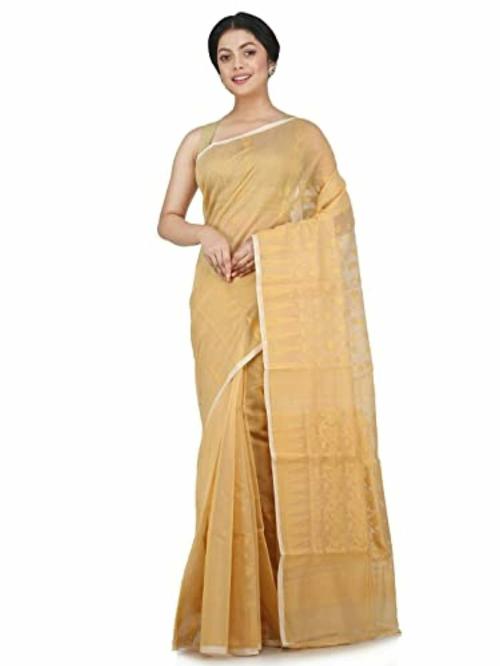 Buy PinkLoom Women Beige Solid Cotton Blend Jamdani Saree Online at Best Prices in India - JioMart.