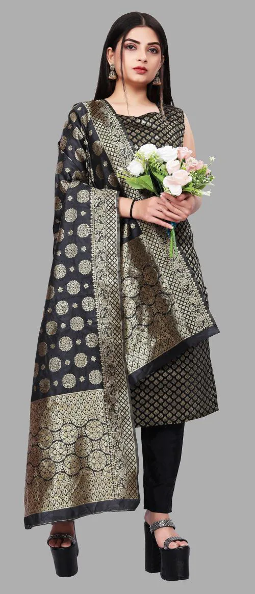 Buy Eilara Women's Silk Blend Black Straight Kutra, Pant with Dupatta Online at Best Prices in ...