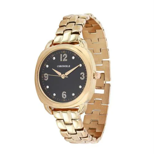 Buy Chronikle Black Metal Chain Wrist Watch With Diamond Studded Stones ...