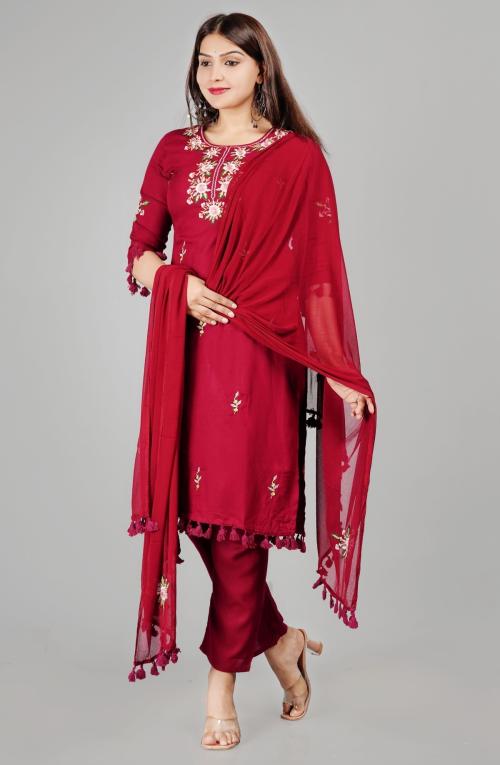 Buy RF Clothes Beautiful Womens Rayon Maroon Kurta & Pant With Dupatta ...