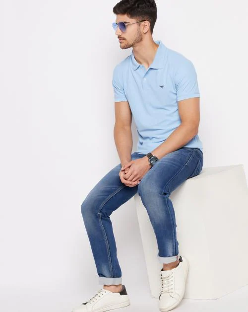 Buy RISS Men's Cotton Half Sleeves Solid Polo T-shirt Online at Best ...