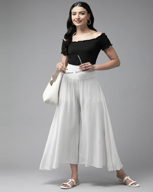 Buy Aarika Women White Color Solid Cotton Palazzo Online at Best Prices ...