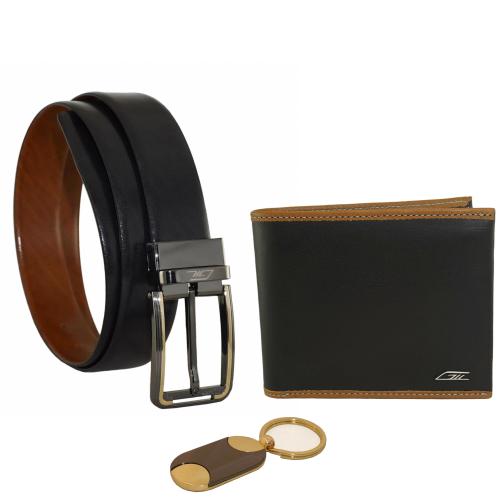 Buy GIL Black Wallet and Belt & Key Ring Combo Gift Set for Men| Formal ...