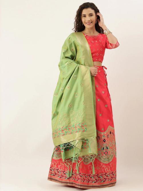 Buy Om Shantam Sarees Pink Gajari Color Banarasi Silk Blend Semi ...