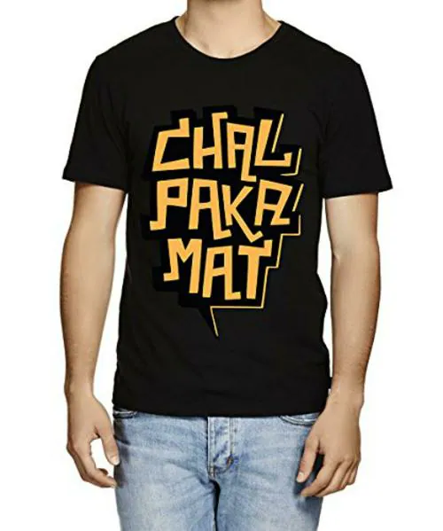 Buy Caseria Men Black Chal Paka Mat Printed Graphic Cotton T-Shirt (S ...