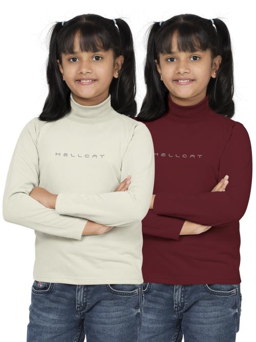 Buy HELLCAT Cream & Maroon High Neck / Turtle Neck Full Sleeve Solid ...