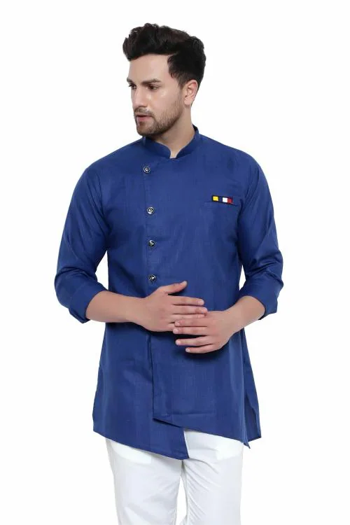 Buy VOLRIX Men's Royal Blue Short Kurta Pure Cotton, Designer Kurta ...