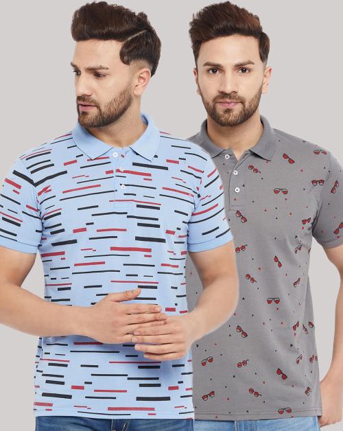Buy The Million Club Men's Pack of 2 Blue Half Sleeves Printed Polo ...