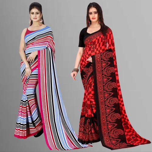 Buy Anand Women Multicolor7 Self Design Pattern Georgette Pack of 2 ...