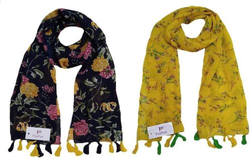 Buy FusFus Women Yellow And Black Printed Chiffon Scarf - 50 x 170 cm ...