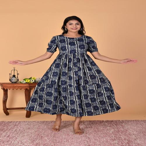 Buy MRS. PYARI Women Trendy Jaipuri Printed Long Ghera Kurta Cotton ...