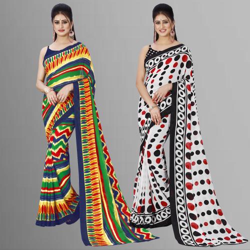 Buy Anand Women Multicolor4 Self Design Pattern Georgette Pack of 2 ...