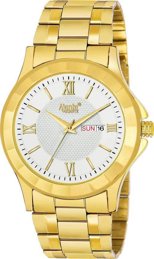 Buy Ajanta Quartz Analog White Dial Gold Strap Watch For Men Online at ...