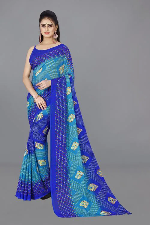 Anand Women Blue Self Design Pattern Georgette Single Saree Without ...