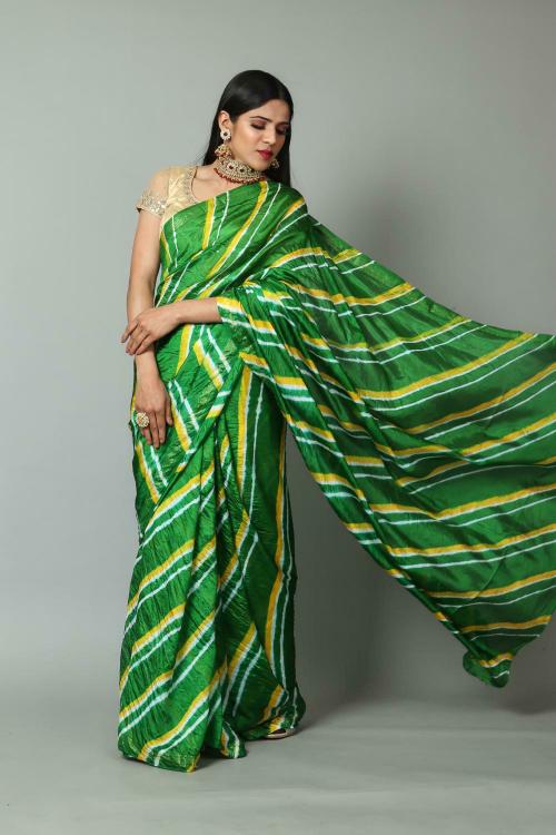Buy Kishori Women's Zari Border and Thread Tassels Crepe Saree and ...
