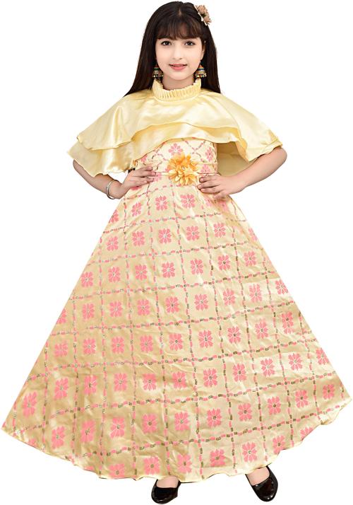 Buy Roshni Garments Girls FOWN Floral Print Silk Blend Gown Dress (10 ...