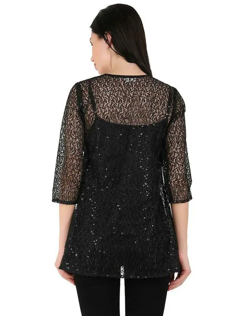 Buy UNFAKENOW Women Black Embroidered Net Shrug (M) Online at Best ...