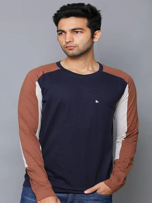 Buy BULLMER Multicolor full sleeve Single Colorblock Round Neck T-shirt ...