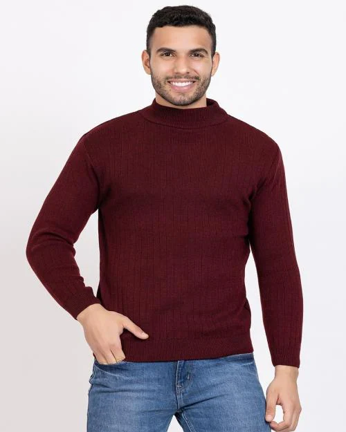 Buy VENATORIA Striped High Neck Casual Men Maroon Sweater () Online at ...