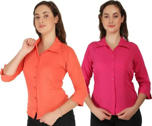 Buy Hunoor Womens Dark Orange and Rani Solid Crepe Pack of 2 Formal ...