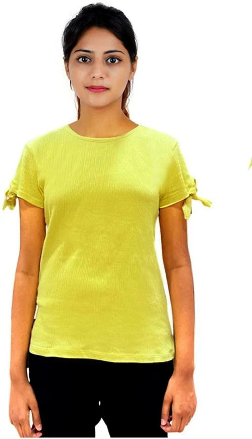 Buy COC COLOURS OF COTTON Girls Yellow Solid Pure Cotton Tops_Tshirt ...