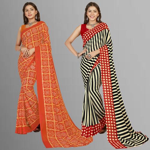 Buy Anand Women Multicolor9 Self Design Pattern Georgette Pack of 2 ...