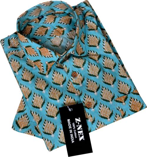 Buy TMF THE MEERU FASHION Men Printed Casual Blue Shirt Online at Best ...