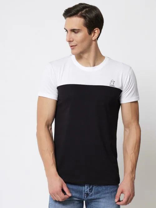 Buy Rabby Black Men Colorblock Cotton Blend Round Neck Tshirt (M) Online at Best Prices in India ...