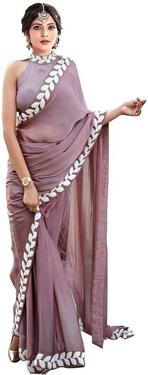 Buy N V Patel Women Light Purple Embroidered and Plain Art Silk ...
