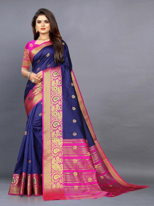 Buy SWIFFIN Exclusive Banarasi Silk Banarasi Blue & Pink Saree For ...