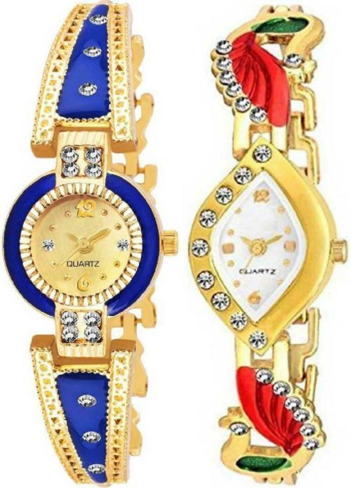 Rozti Analog Gold Dial Multi-color Strap Watch for Girls (Pack of 2 ...