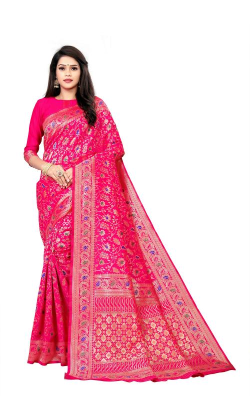 Buy NOPSE Women's Litchi Silk Designer Banarasi Saree (Kruti Pink ...
