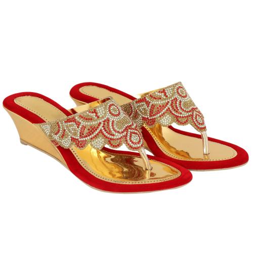 Buy Shoetopia Women Embellished Red Wedges Online at Best Prices in ...