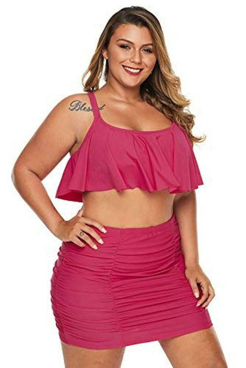 Buy Plus Curvves Pink Strappy Ruffle Plus Size Two Piece Swimwear - 4XL Online at Best Prices in ...