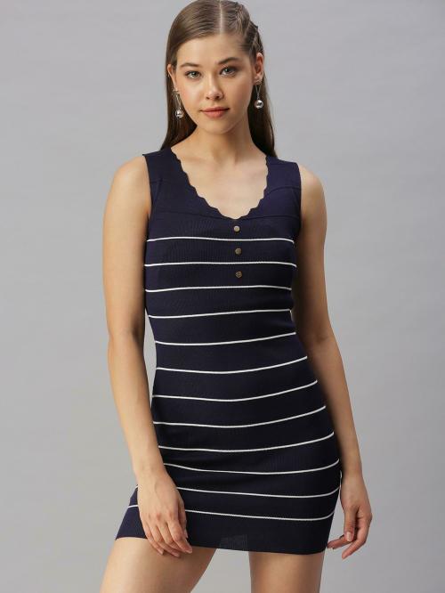 Buy SHOW OFF Women's Navy Blue Striped Cotton Bodycon Dress Online at ...