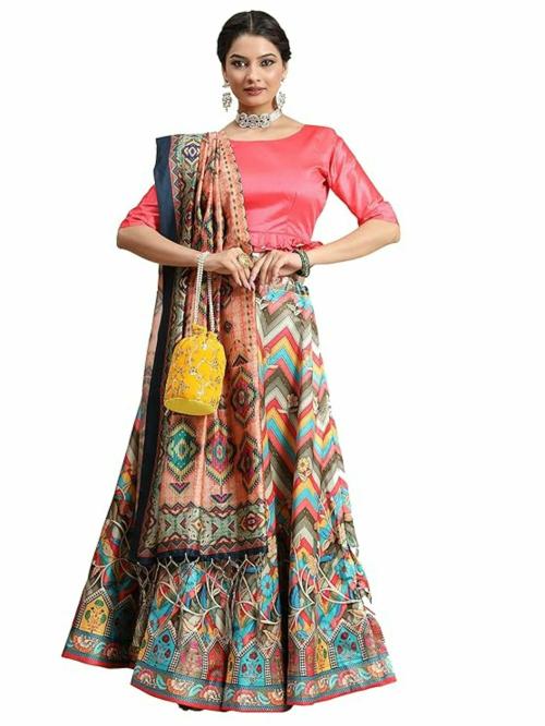 Buy KAHIRAA WHOLETEX Pink & Peach-Coloured Semi-Stitched Lehenga ...