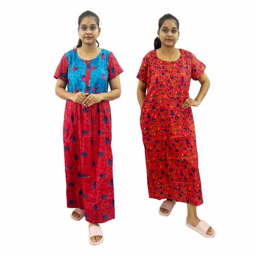 Buy Pearlfly Women Maxi Nighty/Night Gowns (Multicolor, ] Combo-2 ...
