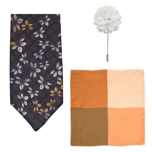 Buy The Tie Hub Reversible Brown Silk and Brass Necktie with Lapel Pin ...