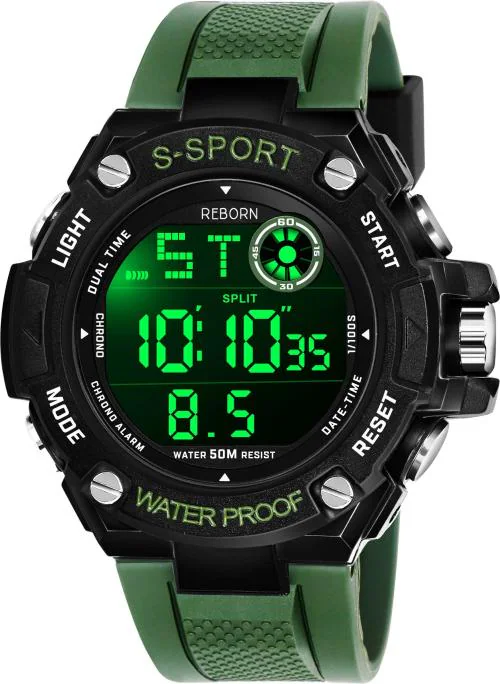Buy Reborn Digital Watch Black Dail Green Strap Wrist Digital Watch for ...