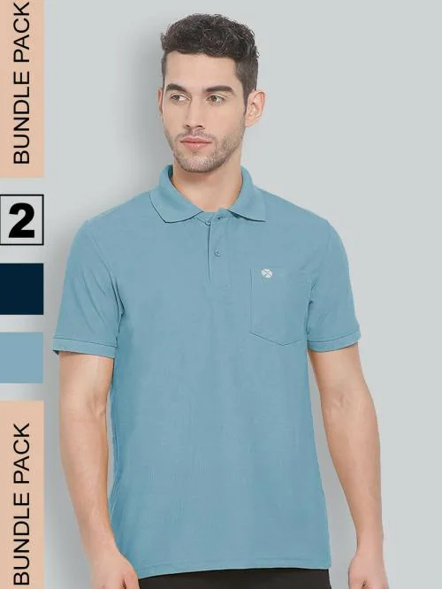 Buy Lux Nitro Combo Pack Pocket Polo T-shirt For Men(Navy Blue ...