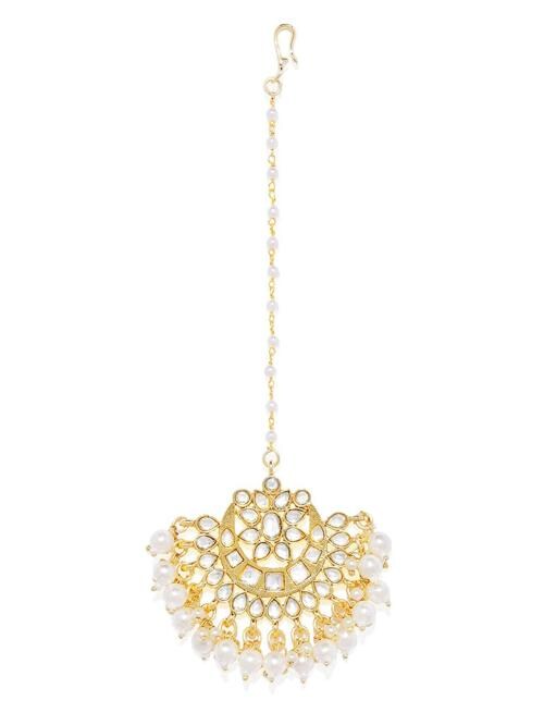 Buy Accessher Brass Kundan Chaandbali Style Bindiya Ethnic Maang Tika ...