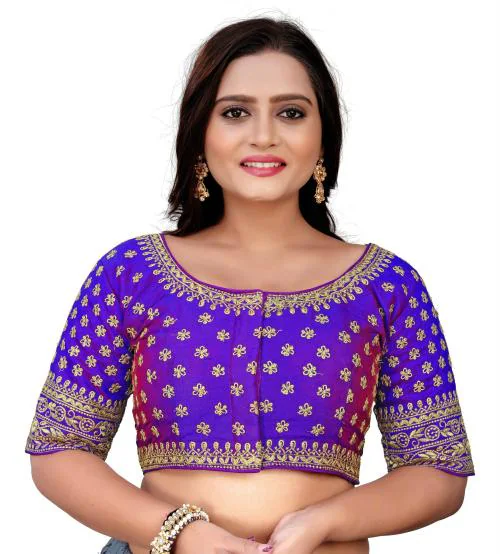 Buy Jay Pal Women Purple Embriodered Art Silk Round Neck Blouse Online ...