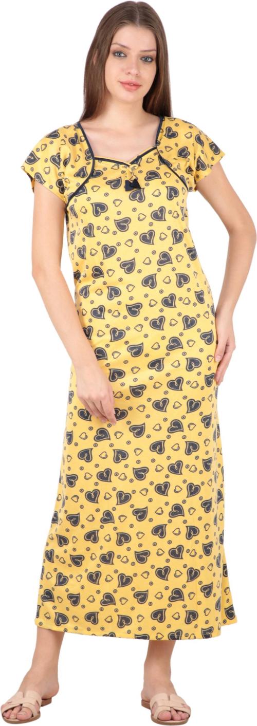 Buy Natkhat Radha Women Yellow Printed Hosiery Babydoll (Free Size ...