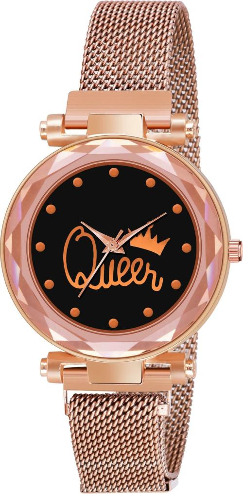 Buy Miss Perfect Analog Black Dial Rose Gold Strap Wrist Watch for ...