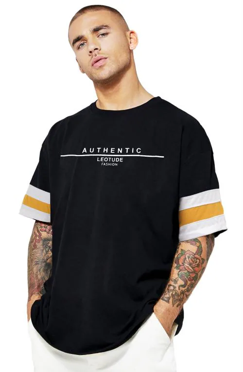 Buy LEOTUDE Oversized Cottonblend Half Sleeve T-Shirt for Men's Black ...