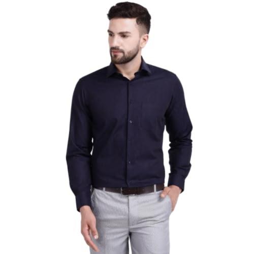 Buy Cotstyle Men Navy Self Design Luthai Supima Mercerised Cotton Full ...
